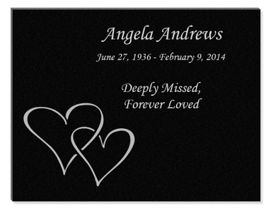 Double Heart Engraved Plaque Granite Memorial 11x8.5