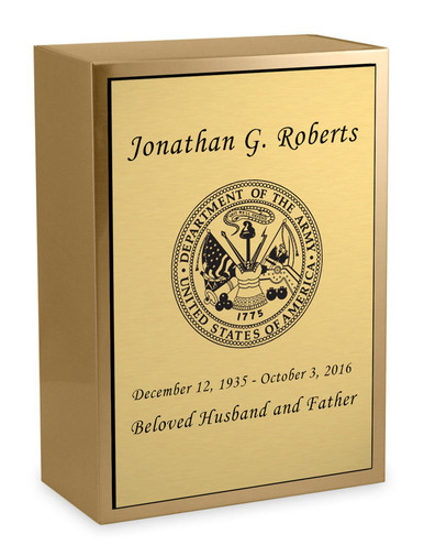 Army Sheet Bronze Inset Snap-Top Niche Cremation Urn with Plate