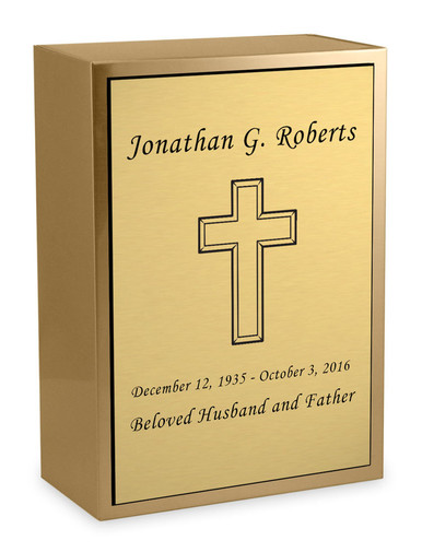 Cross Sheet Bronze Inset Snap-Top Niche Cremation Urn with Plate