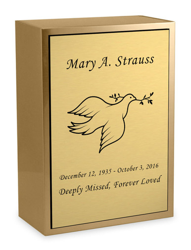 Dove Sheet Bronze Inset Snap-Top Niche Cremation Urn with Plate