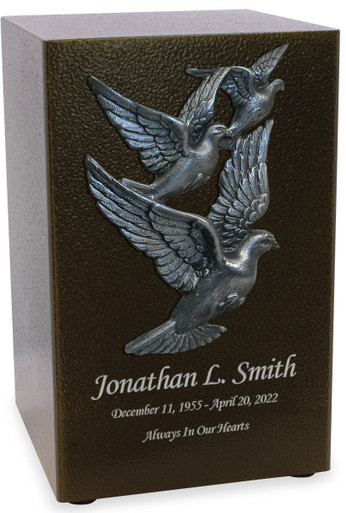Doves In Flight Applique Pewter Finish Beaumont Cremation Urn