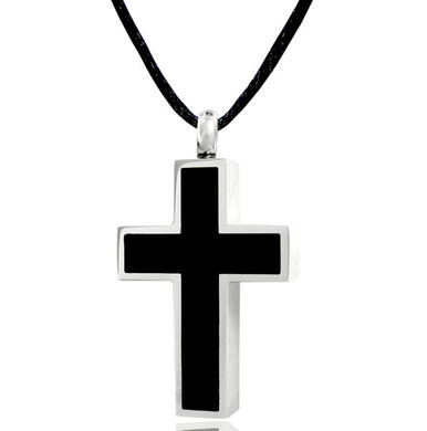 Inset Cross Stainless Cremation Jewelry Pendant Necklace