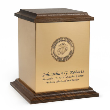 Marine Corps Sheet Bronze With Walnut Trim Snap-Top Cremation Urn