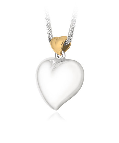 Offset Heart Sterling with Gold Cremation Jewelry Pendant Necklace