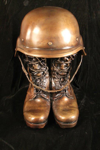 Stalwart Military Helmet and Boots Cast Bronze Cremation Urn