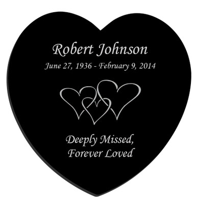 Triple Heart Laser-Engraved Heart Plaque Black Granite Memorial