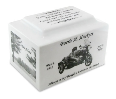 White Marble Keepsake Cremation Urn with Engraved Photo