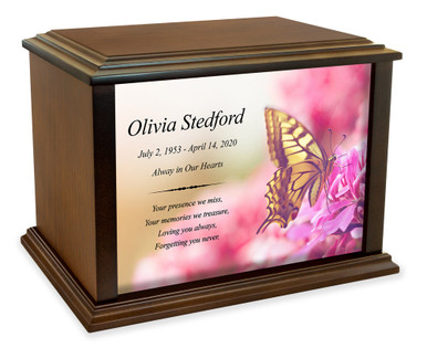 Yellow Butterfly On Pink Flower Eternal Reflections Cremation Urn
