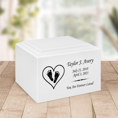 Footprints in Heart Baby Infant Child Stonewood Cremation Urn
