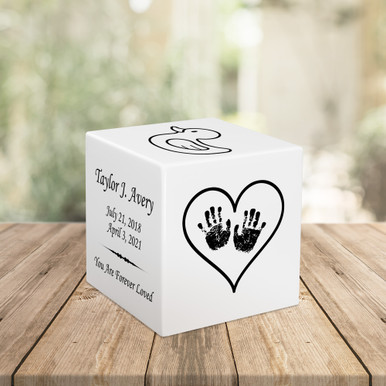 Handprints in Heart Baby Infant Child Stonewood Cube Cremation Urn