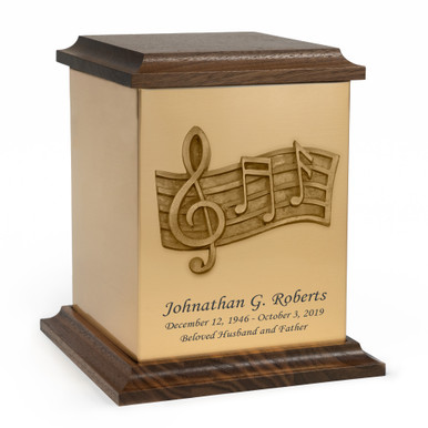 Music Applique Sheet Bronze With Walnut Trim Snap-Top Cremation Urn