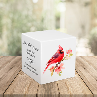 Cardinal Watercolor Keepsake Stonewood Cube Cremation Urn