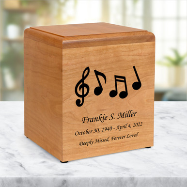 Music Notes Brunswick Solid Cherry Wood Cremation Urn