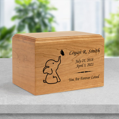 Baby Elephant Baby Infant Child Craftsman Solid Cherry Wood Cremation Urn
