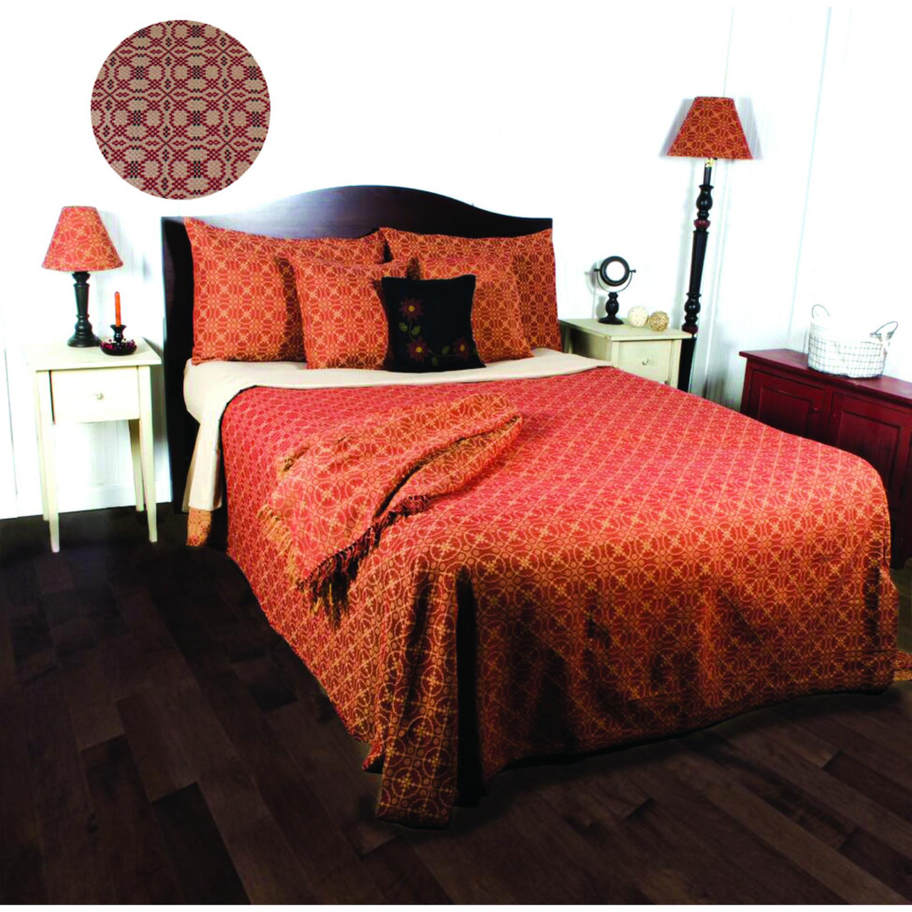 Kendall Jacquard Red Queen Bed Cover - Schrock Shoppes