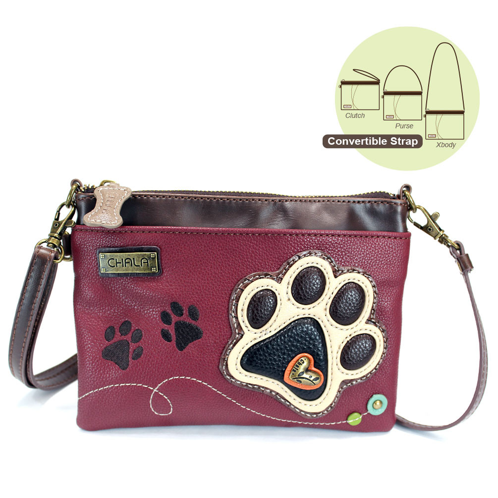 Mini Crossbody - Paw Print Ivory/Maroon - Schrock Shoppes