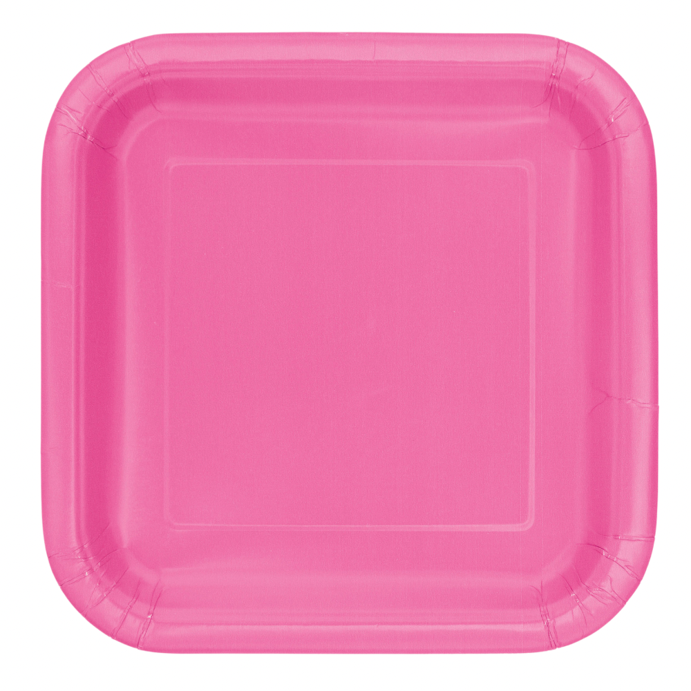 9" Hot Pink Paper Plate Square Large