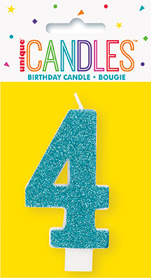 Glitter Number 4 Birthday Candle - Assorted Colors