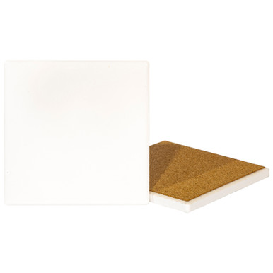 Square white ceramic coaster sublimation blank with cork base