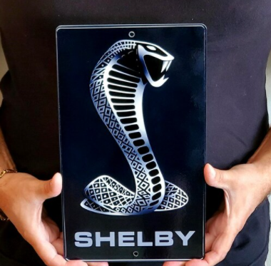 SHELBY SNAKE GRAY LETTERS METAL SIGN - Carroll Shelby Racing