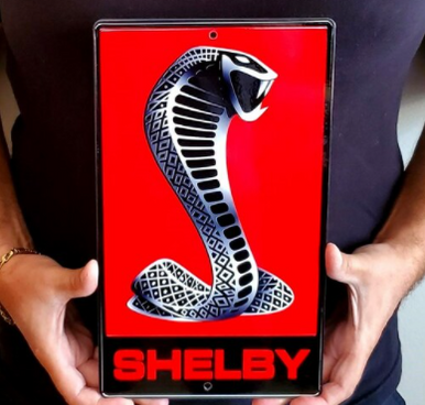 SHELBY SNAKE RED LETTERS METAL SIGN - Carroll Shelby Racing