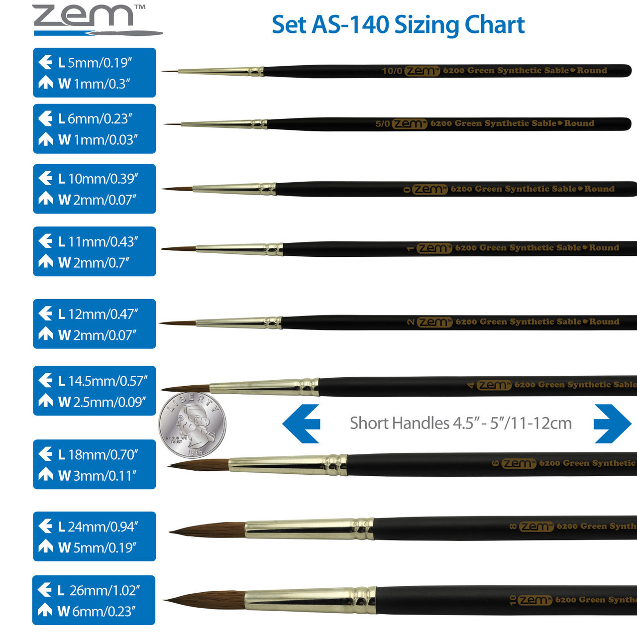 AS-140 Synthetic Sable Rounds Artist Brush Combo (Set of 9) | Zem Brush