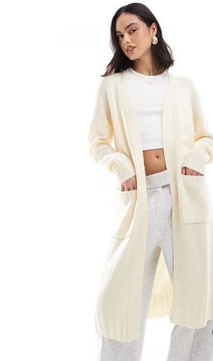Soft Bruched Oversized Longline Cardigan In Cream Marl
