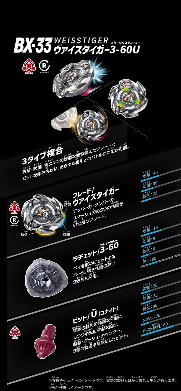 Takara Tomy Beyblade X BX-33 Booster Weiss Tiger 3-60U