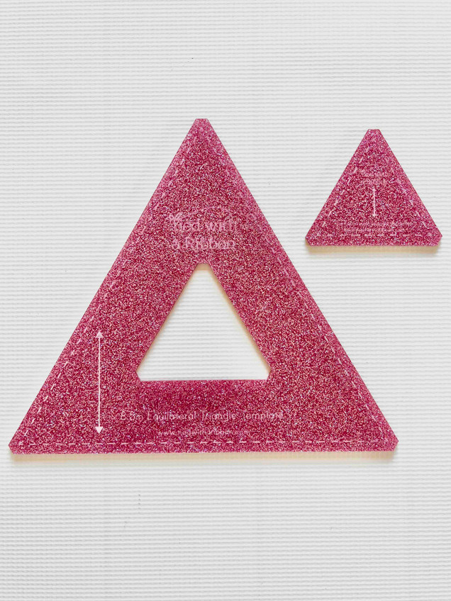 8.5in / 3in Combo EQ Triangle Template - Pink Glitter - Tied with A Ribbon
