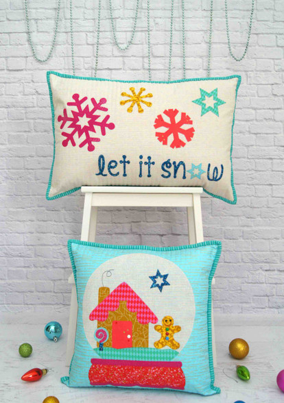 Snow Globe and Snowflakes Pillow Set PDF Pattern - Tied with A Ribbon