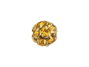 Gold-Plated 8mm Aquamarine Rhinestone Ball Bead