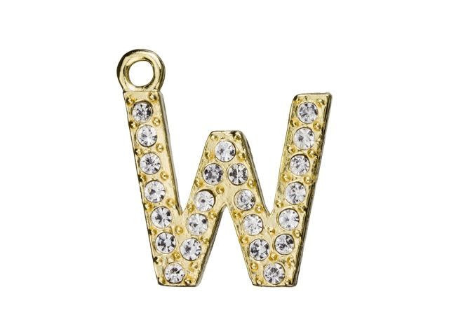 Gold Finish Letter W Pendant with Ring (12.5mm)