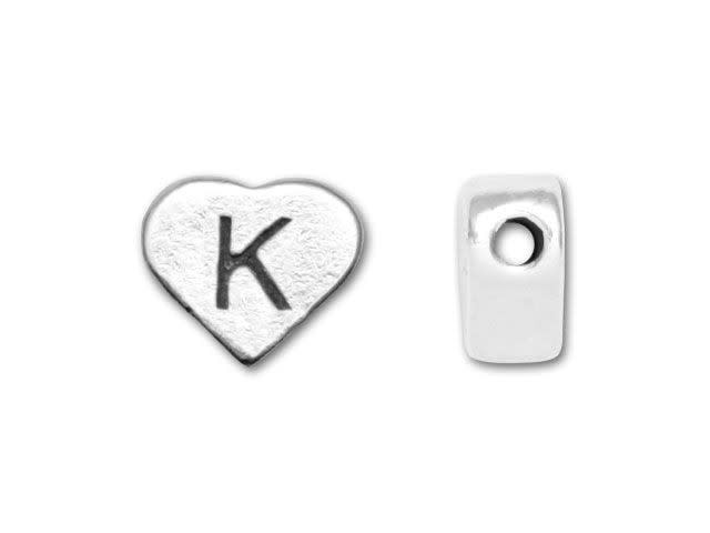 Sterling Silver Heart Letter Bead - K