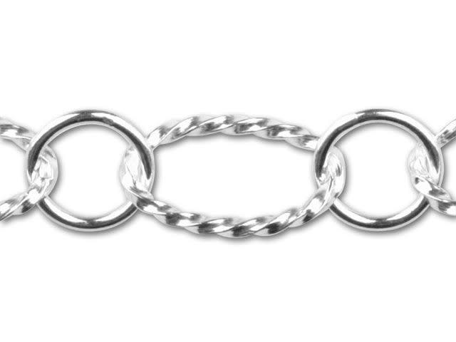 Sterling Silver Oval Twist & Polished Round Link Chain by the Foot