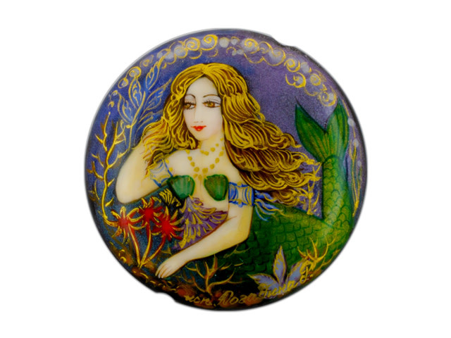 Hand-Painted Mermaid on 40mm Black Agate Disc Bead - Artbeads.com