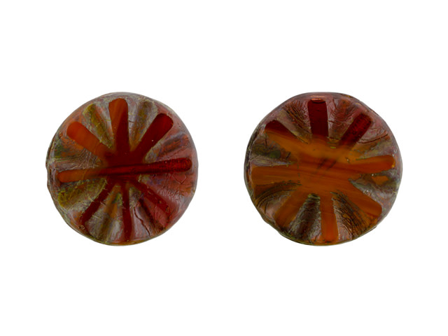 18mm Red/Orange Starburst Picasso Coin Bead by Raven's Journey