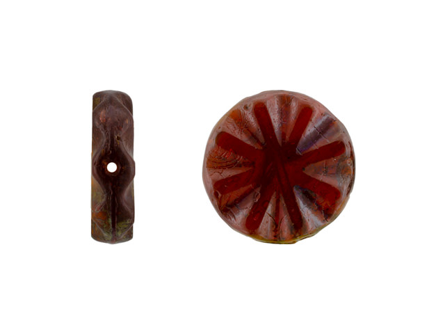 18mm Red/Orange Starburst Picasso Coin Bead by Raven's Journey