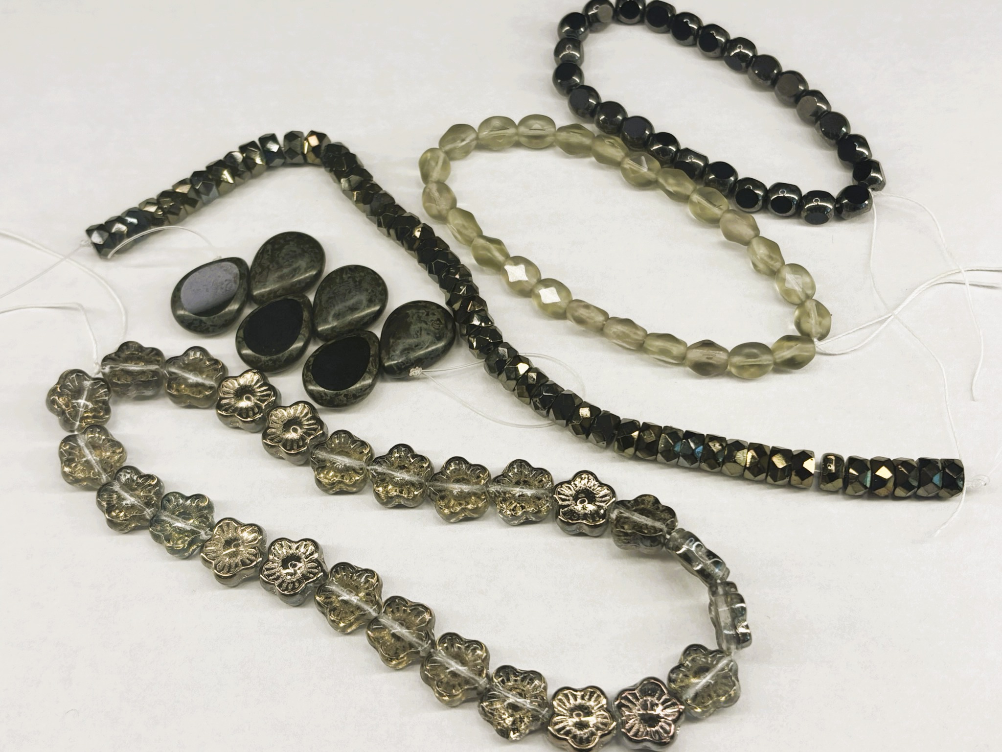 Vintage Czech Glass Bead Strand Assortment Packs Stormy Metals Mix