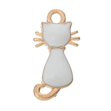 Rose Gold Cat Charm – Enamel Cat Pendant for Jewelry