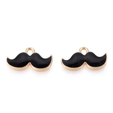 Light Gold Enamel Moustache Charm, Black, 17mm