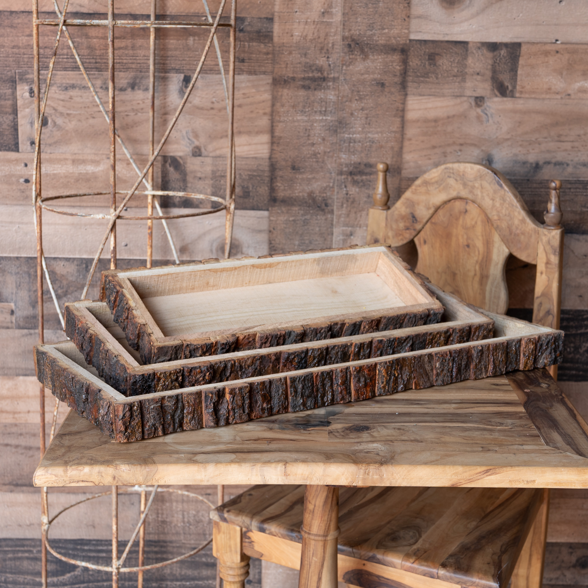 WOOD BARK TRAYS - RECTANGULAR - SET OF 3 - Mills Floral Company