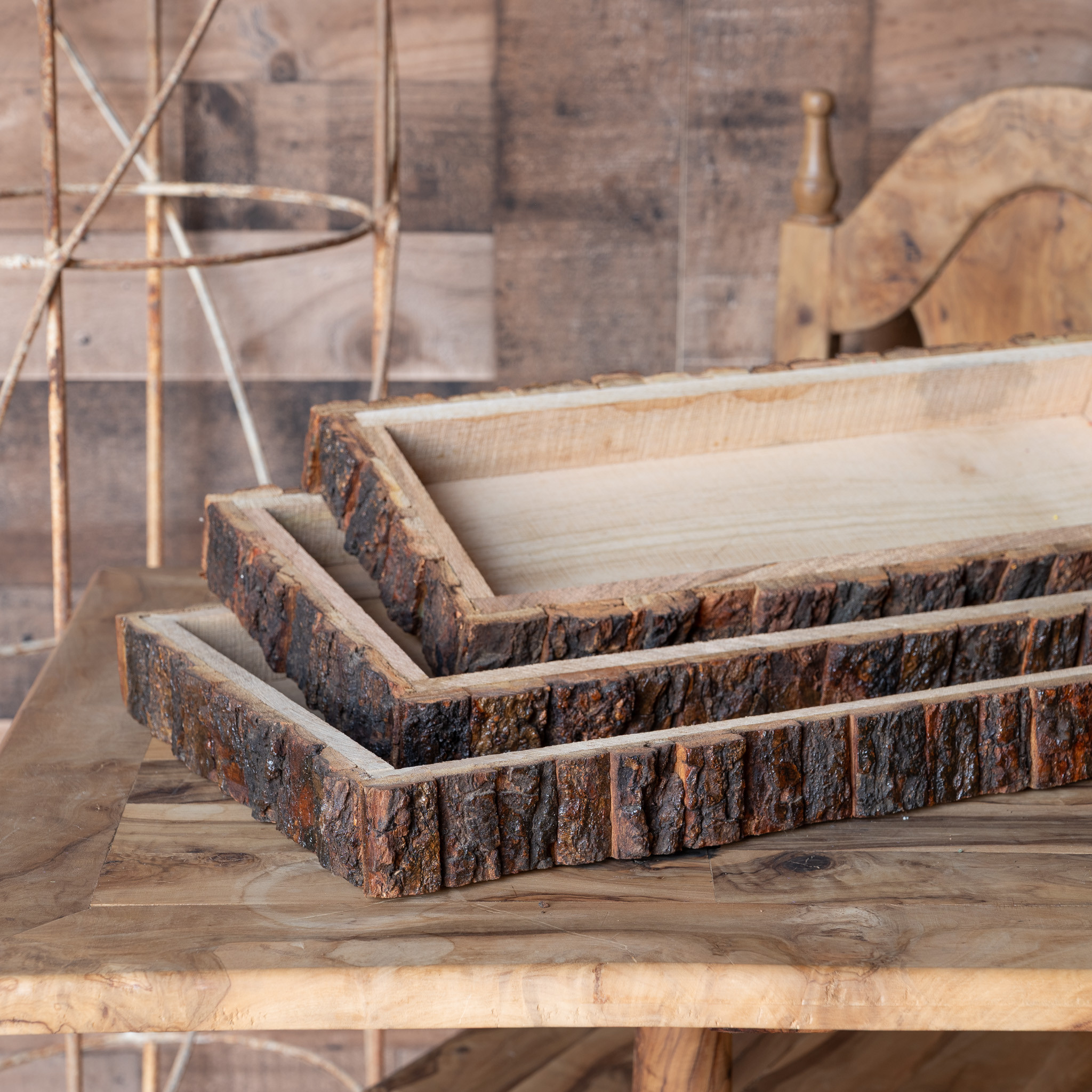 WOOD BARK TRAYS - RECTANGULAR - SET OF 3 - Mills Floral Company