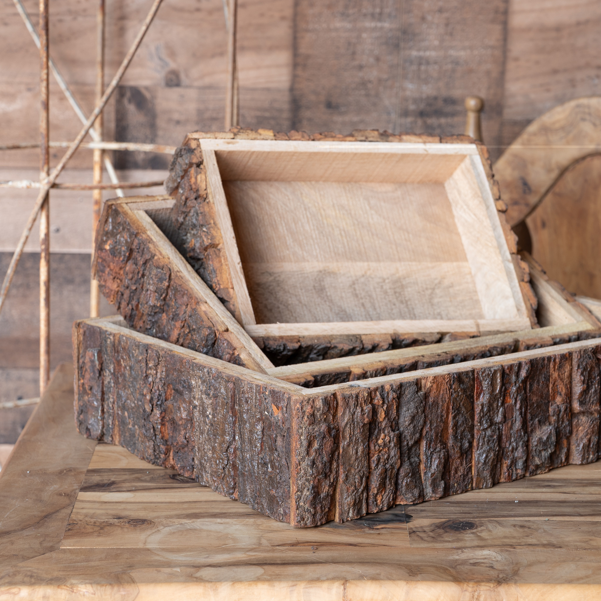 WOOD BARK BOXES - RECTANGULAR - SET OF 3 - Mills Floral Company