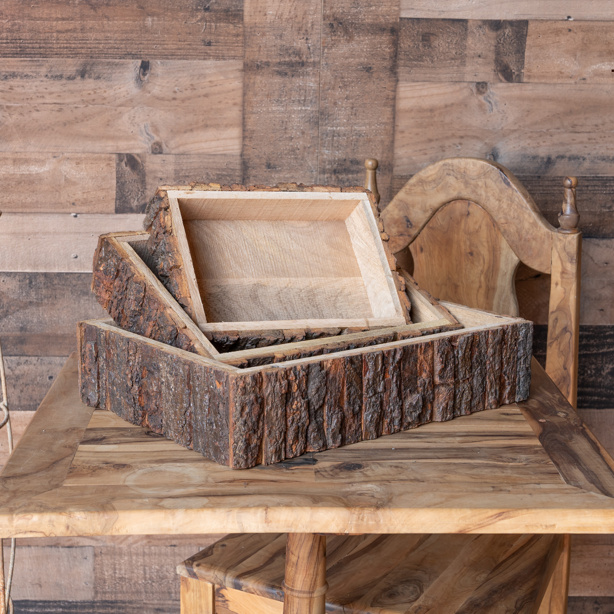 WOOD BARK BOXES - RECTANGULAR - SET OF 3 - Mills Floral Company