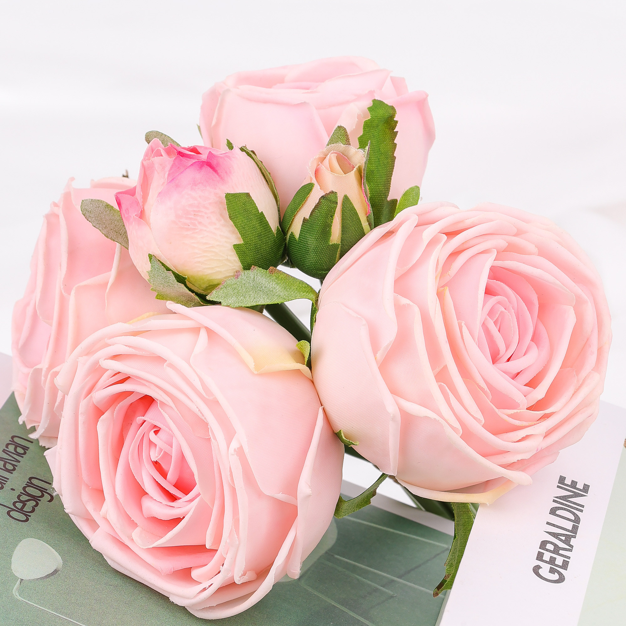REAL TOUCH ROSE GARDEN 9 INCH BOUQUET - PINK - 6 BLOOMS - Mills Floral ...