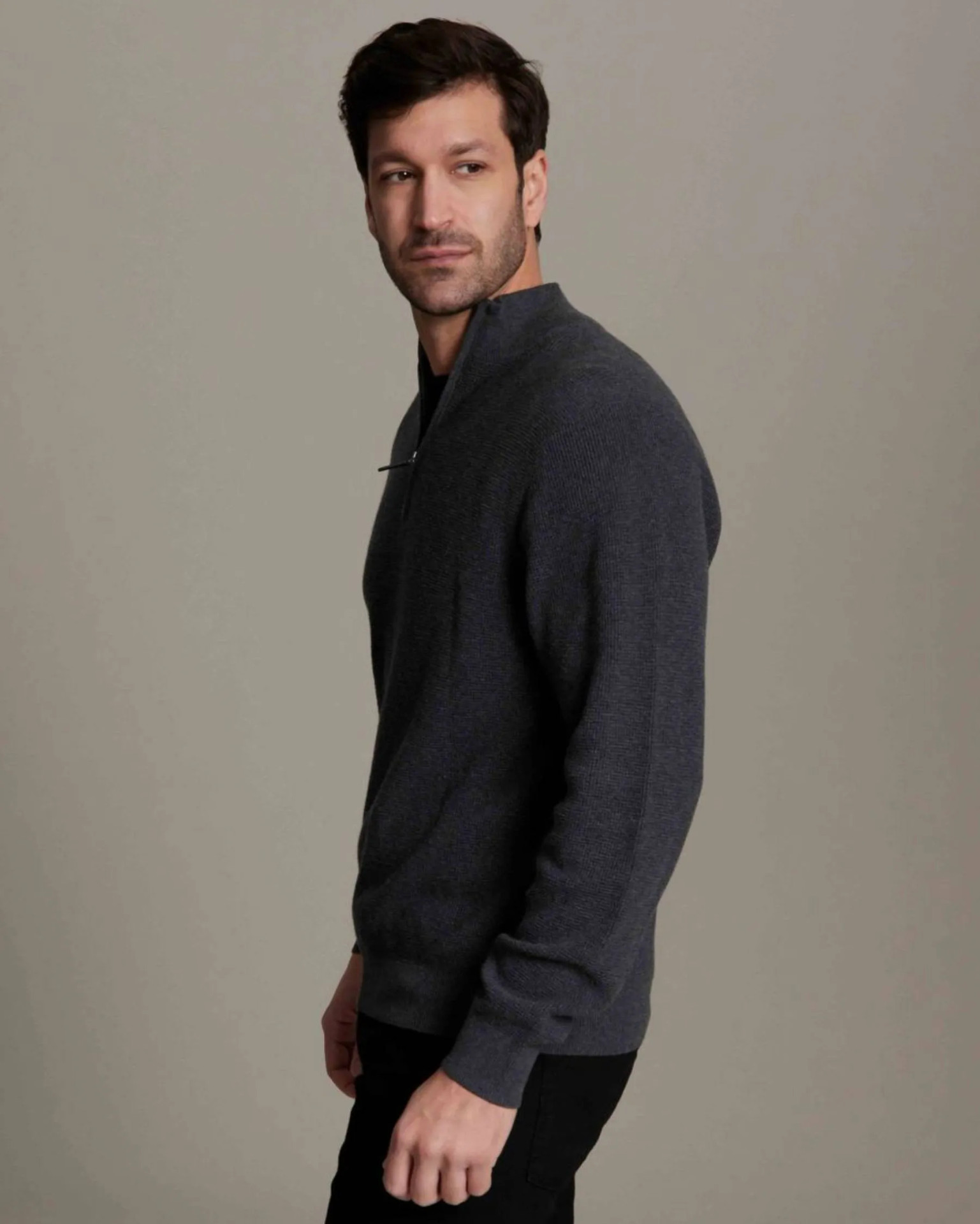 Alashan Cashmere Men's Cotton Cashmere Thermal 1/4 Mock Neck | Island ...
