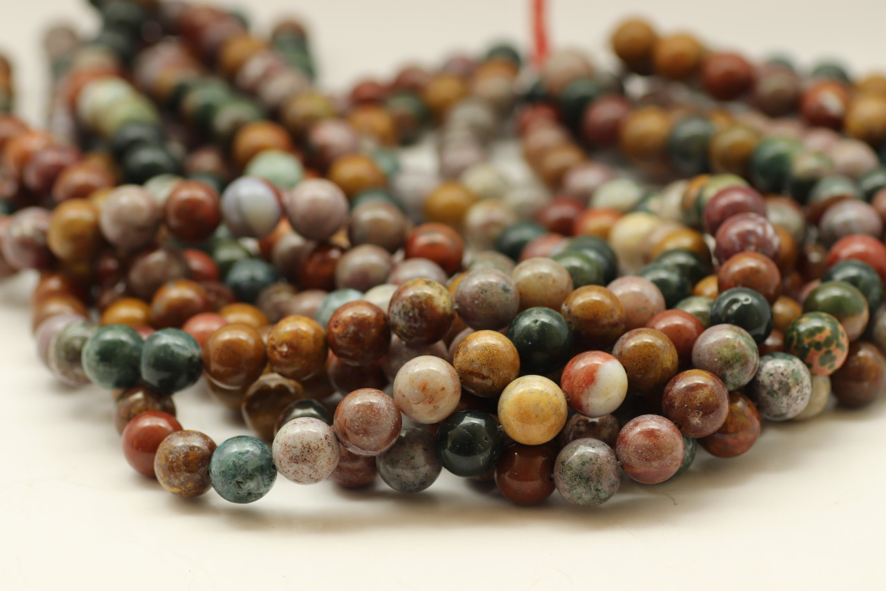 Ocean Agate, Smooth Round in sizes 4mm, 6mm, 8mm & 10mm. Priced Per Strand