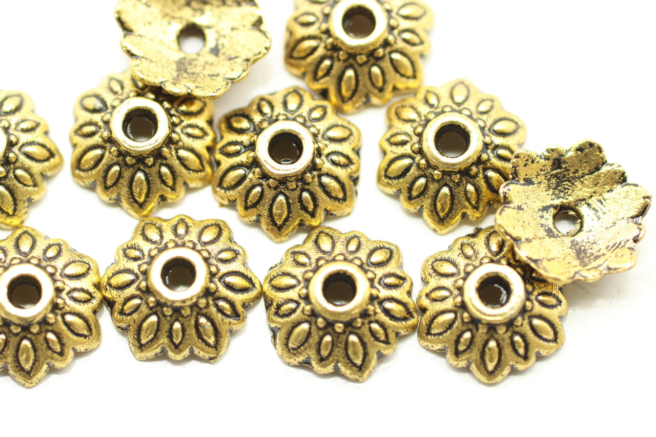 Cap, Scallop Edge with Design, 9x3mm, Antique Gold Plated, Metal Alloy ...