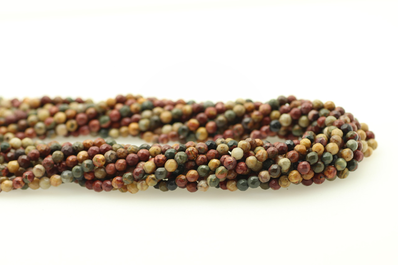 Red Creek Jasper, Faceted Round, One 4mm Strand - Beauty in the Bead