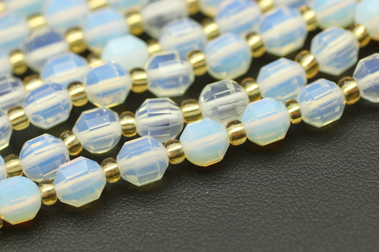 Opalite Glass, Faceted Off Round, One 6mm Strand